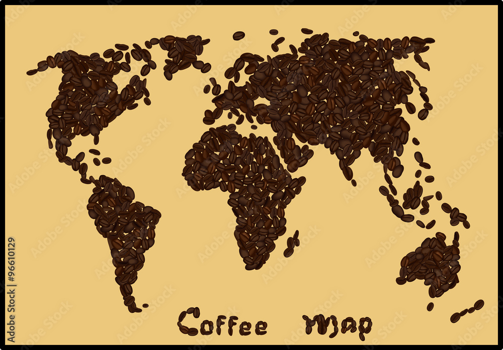 World map made of coffee beans. Vector illustration. Stock Vector ...