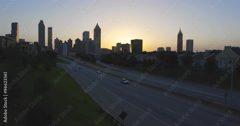 Atlanta City Skyline Sunset Over Buildings in Middle. camera remains ...
