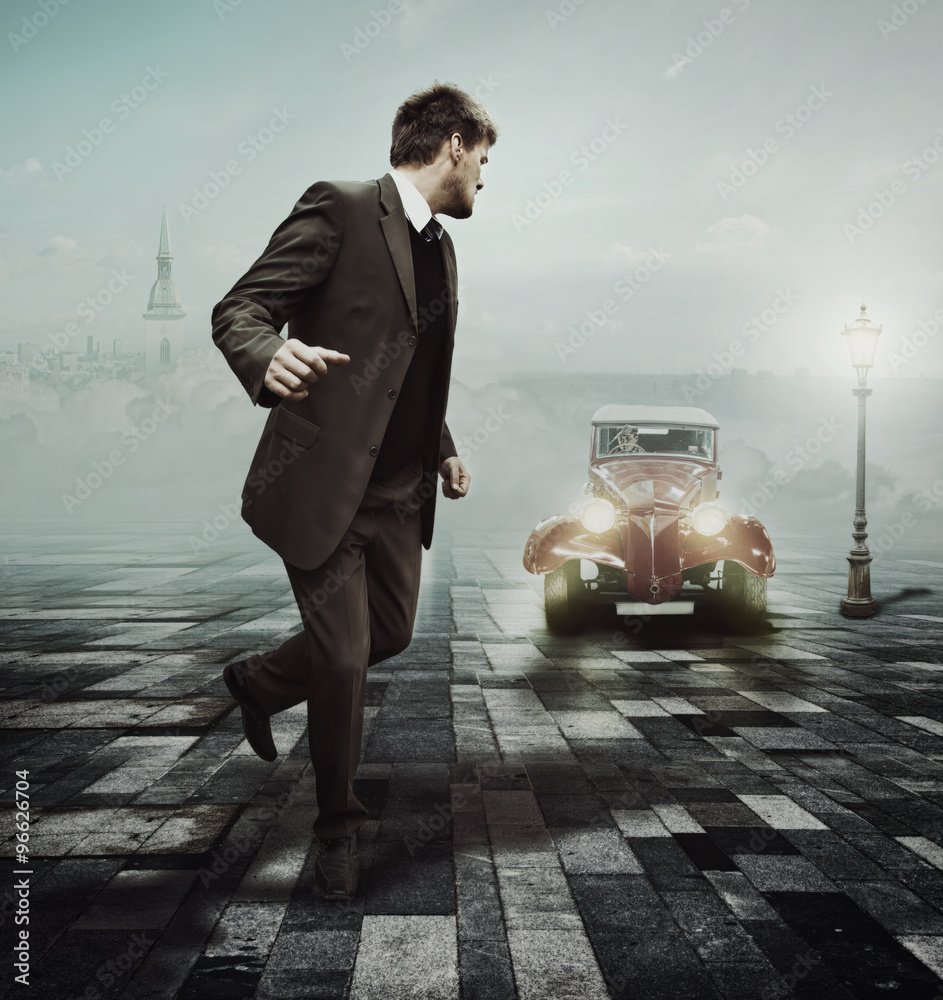 Businessman Running Through Morning Square and Chased by Mafia Boss in ...