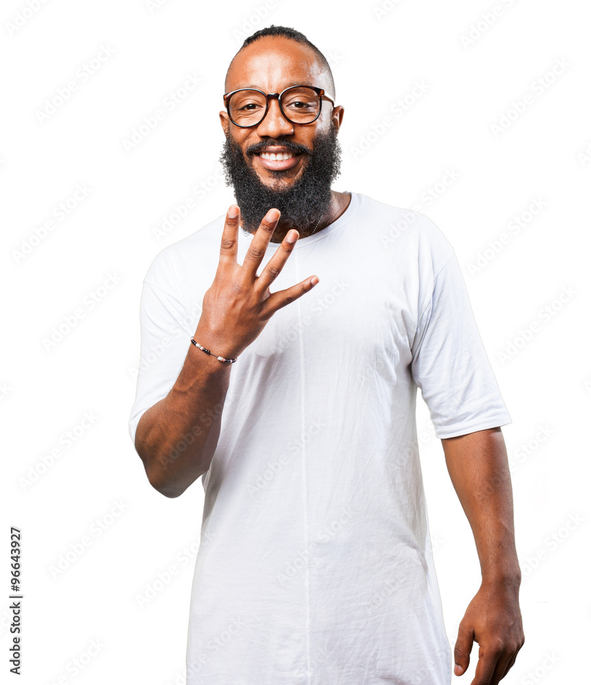 black man doing number four sign Stock-Foto | Adobe Stock