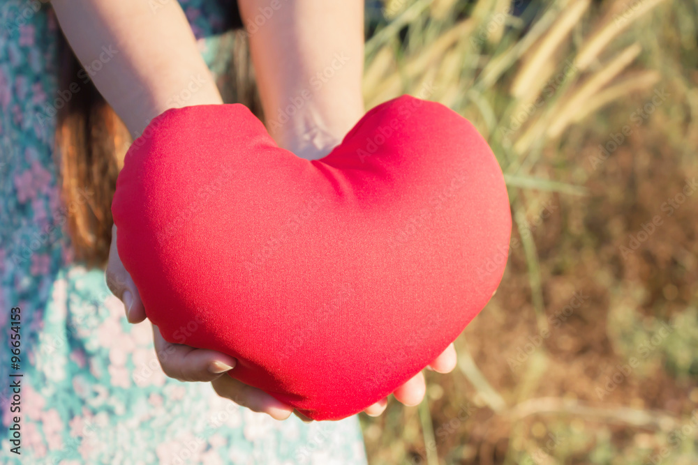 Isolated two hands gently raise and hold red heart with love and Stock ...