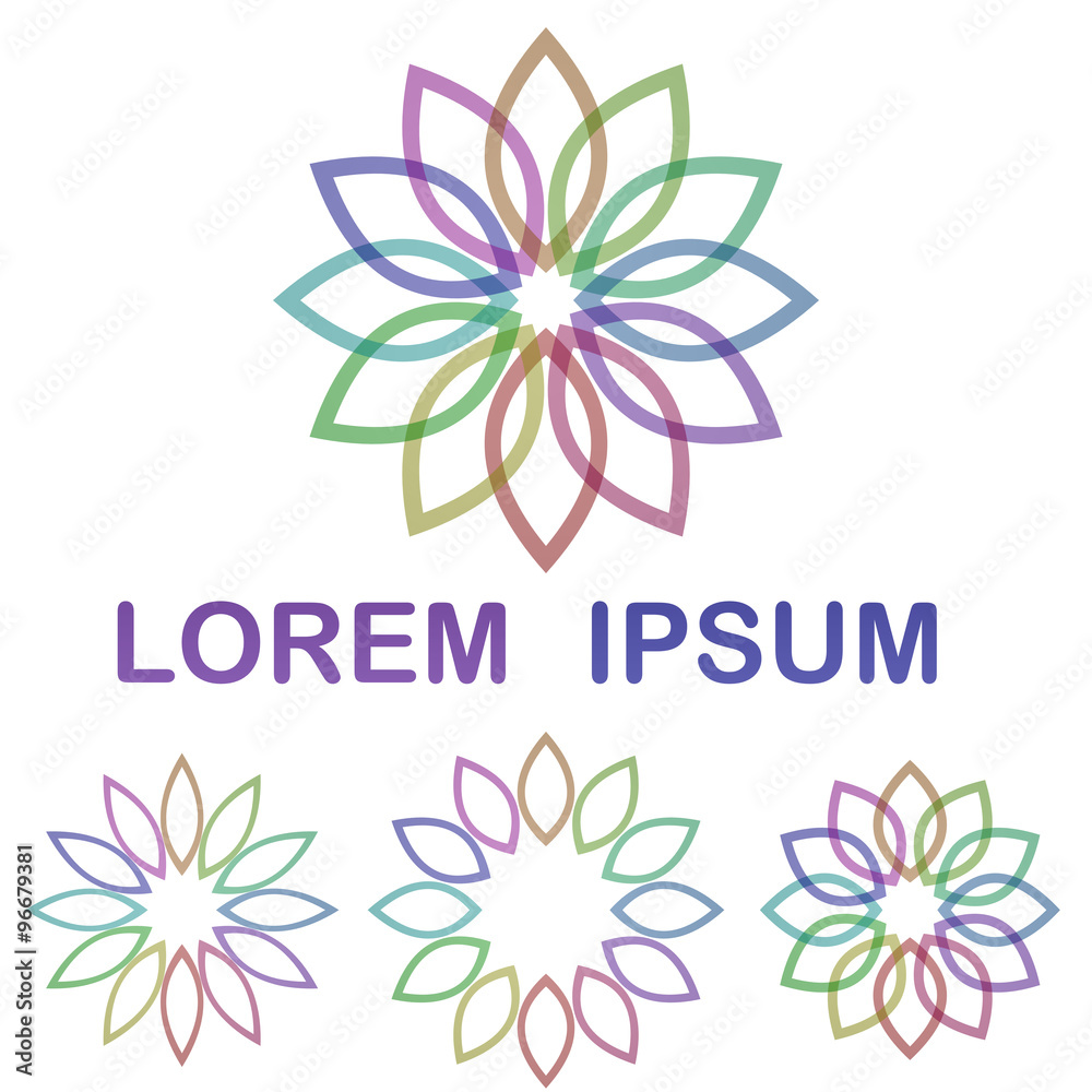 Multicolored flower symbol design set Stock Vector | Adobe Stock