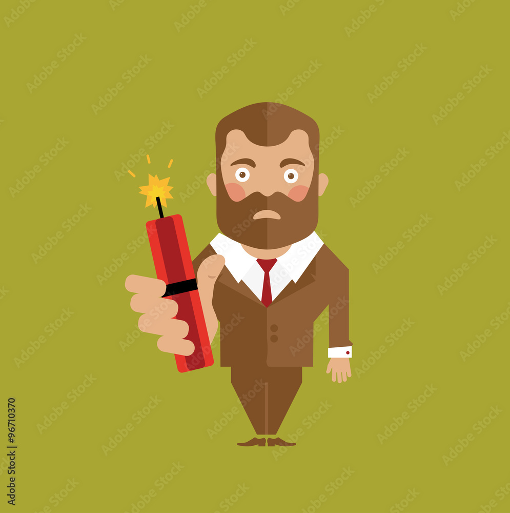 Terrorist man character with bomb Stock Vector | Adobe Stock
