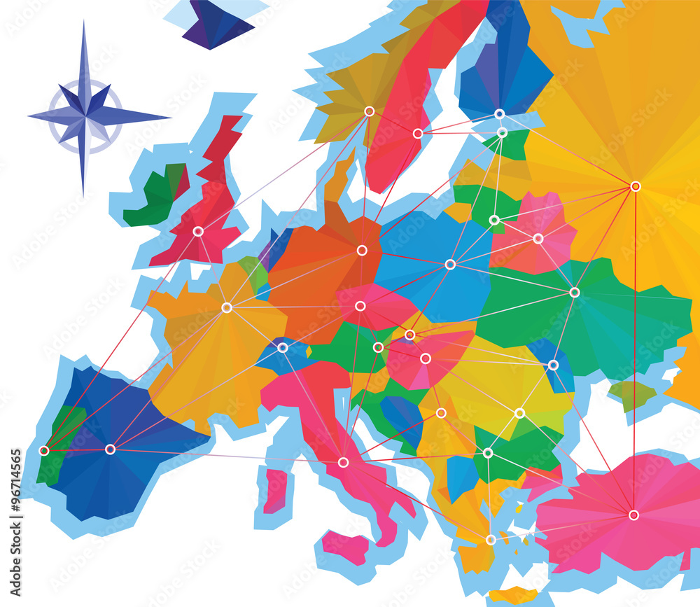 Abstraction info-graphics of Europe with capitals, Europe map designed ...