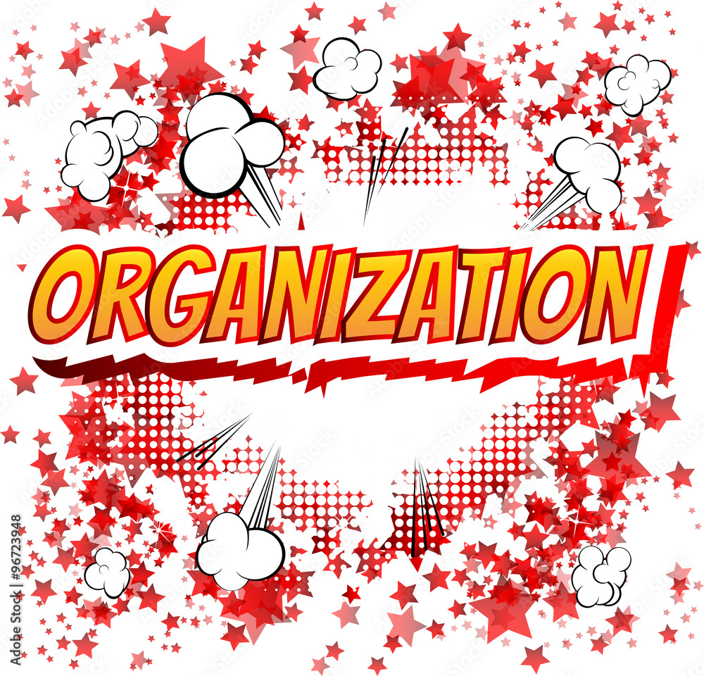 Organization - Comic book style word on comic book abstract background ...
