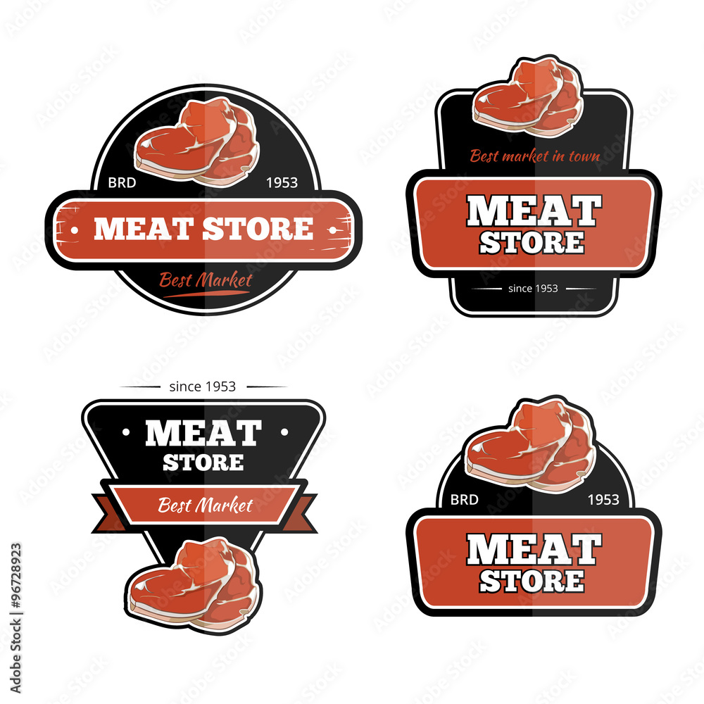 Vintage meat store and butchery badge, label, logo vector set Stock ...