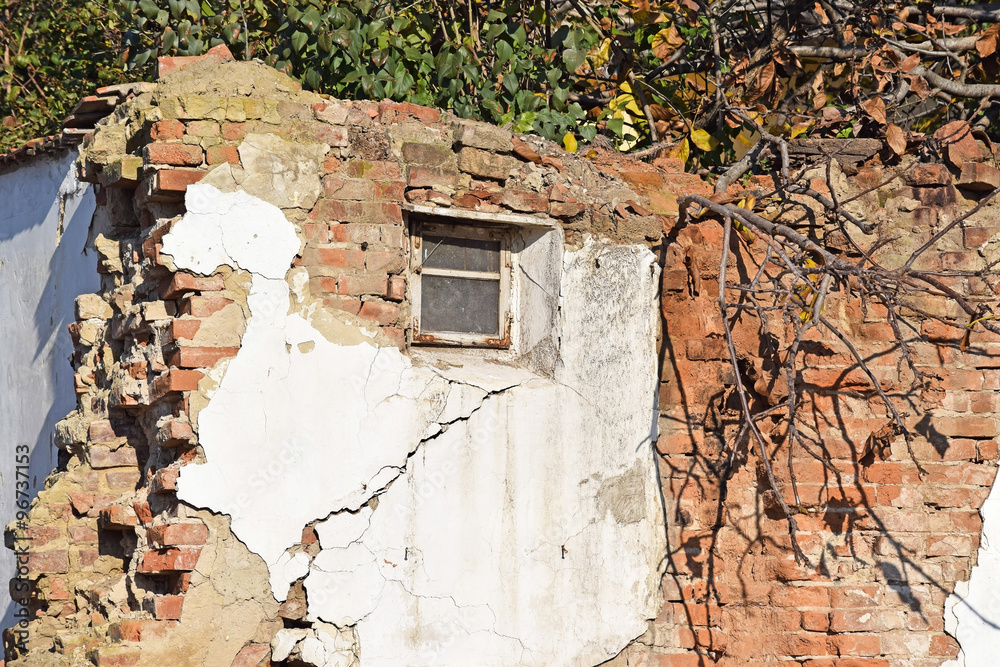 Run down brick wall of an old building Stock Photo | Adobe Stock