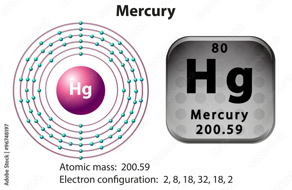 Symbol and electron diagram for Mercury Stock Vector | Adobe Stock