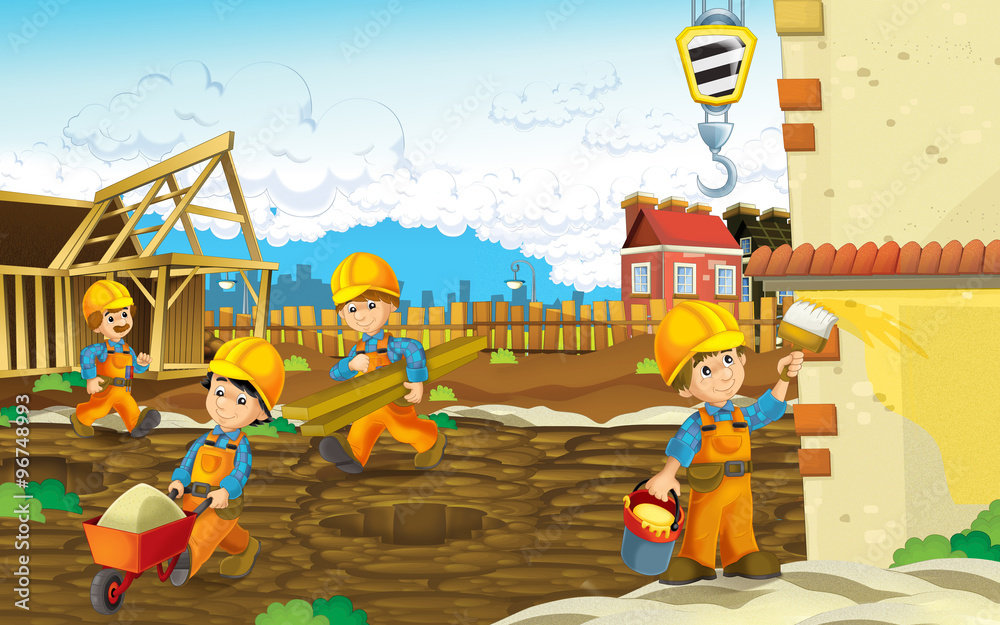 Cartoon construction site - with working man - illustration for the ...