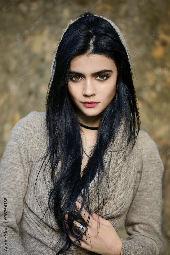 Portrait of a beautiful gothic girl with tree background Stock Photo ...