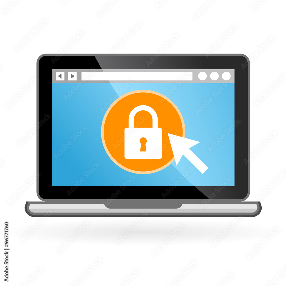 Laptop icon with padlock on screen - security concept Stock Vector ...