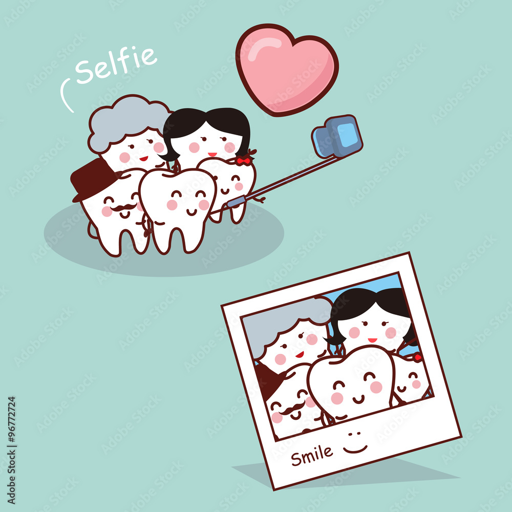 Happy cartoon tooth family selfie Stock Vector | Adobe Stock
