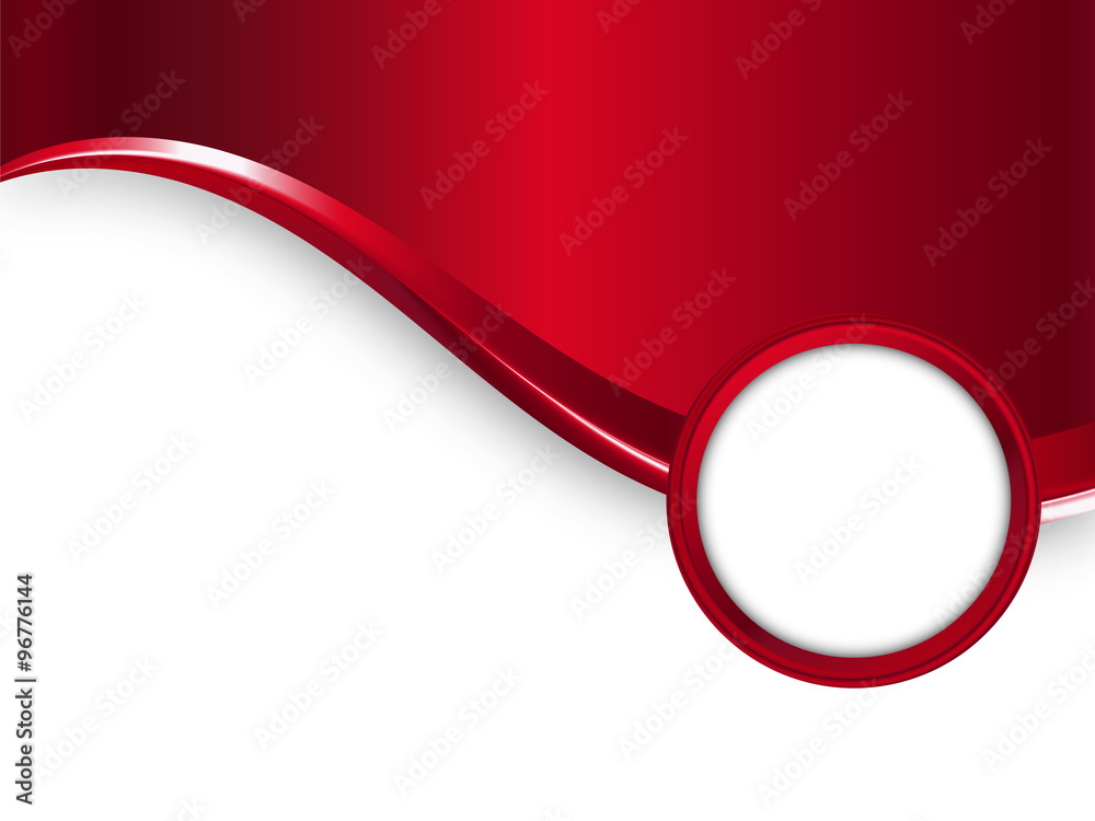 Red vector metal background with wave and round frame for your text ...