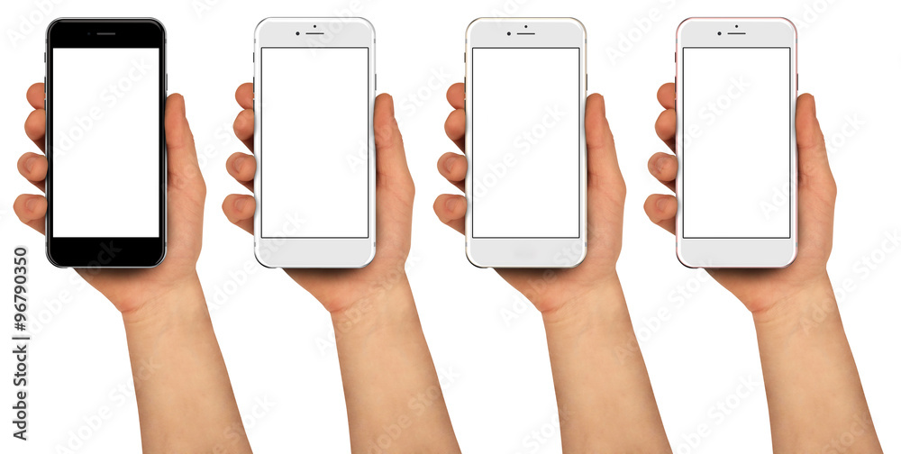 Man holding four phones in different colors. The screen is blank. foto ...