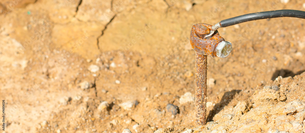 Welding copper ground wire on ground grid substation Stock Photo ...