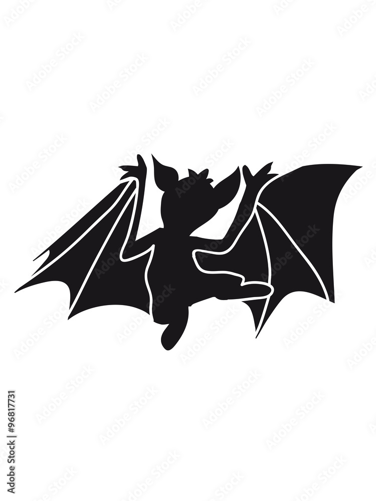 funny happy fluttering flying comic cartoon bat silhouette Stock ...