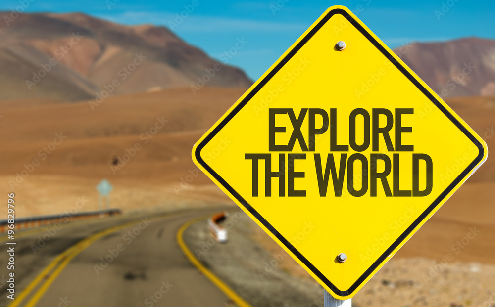 Explore the World sign on desert road Stock Illustration | Adobe Stock