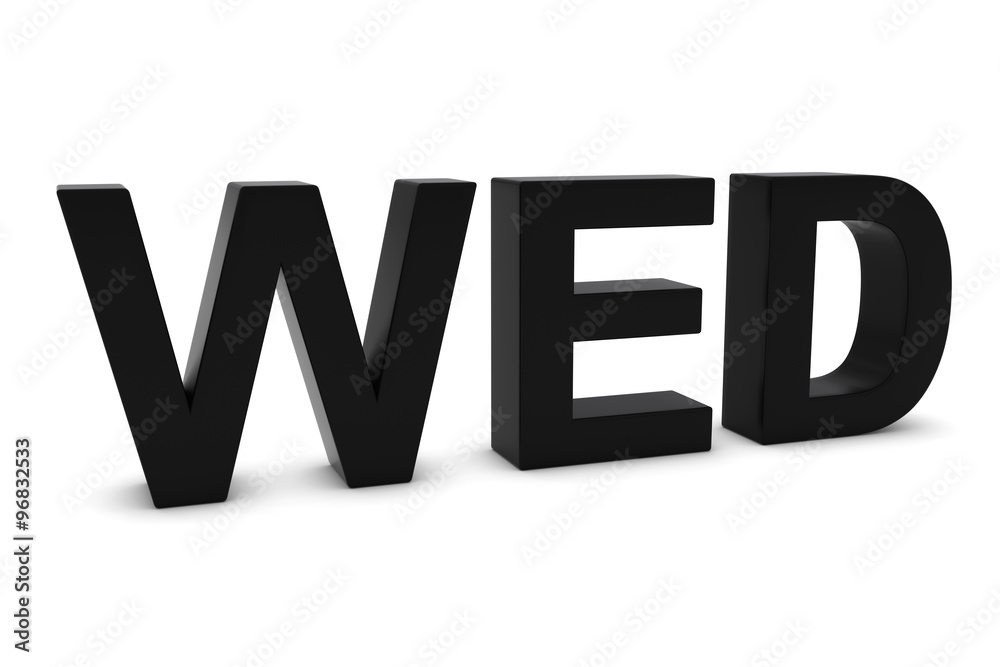 WED Black 3D Text - Wednesday Abbreviation Isolated on White Stock ...