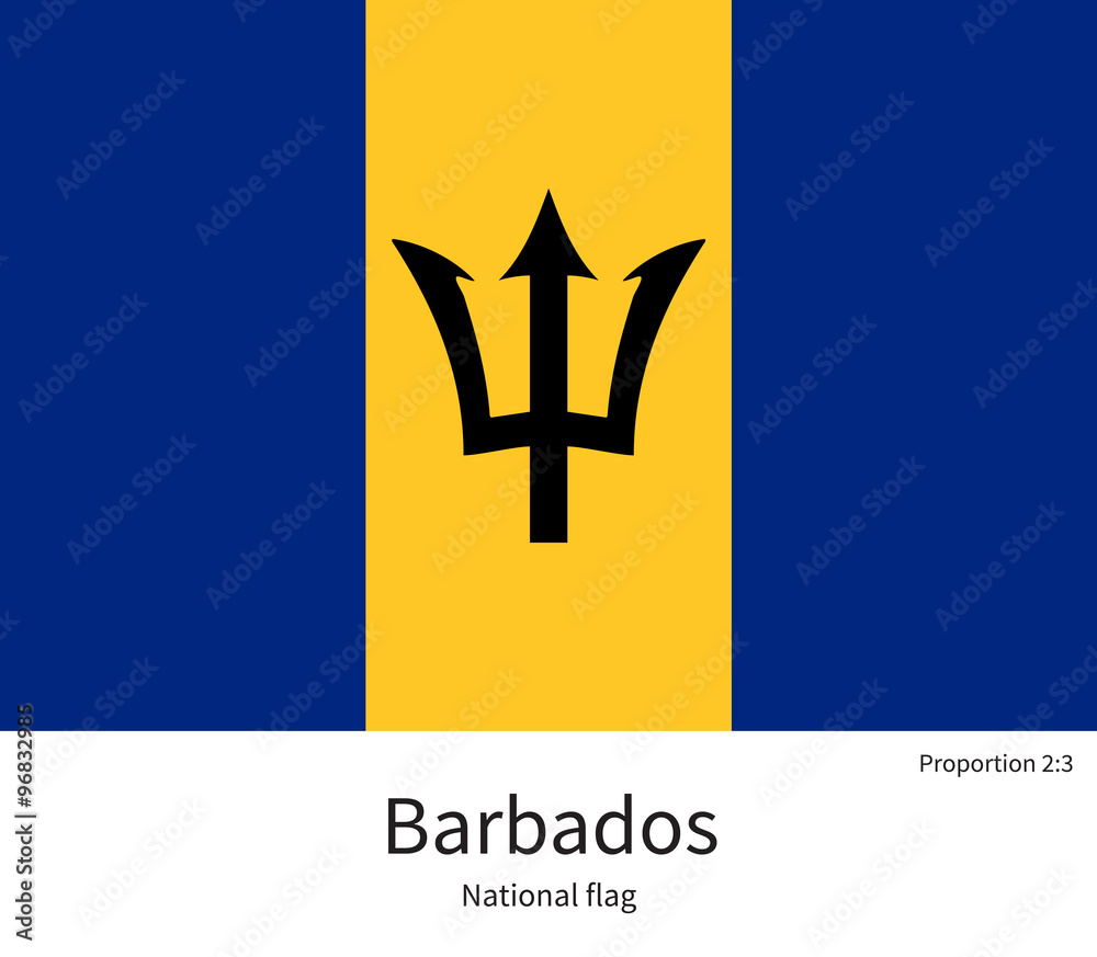 National flag of Barbados with correct proportions, element, colors ...