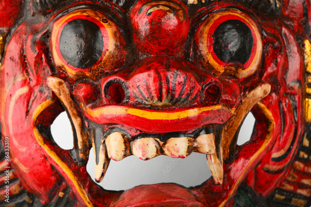 Asian traditional wooden red painted demon mask Stock-Foto | Adobe Stock