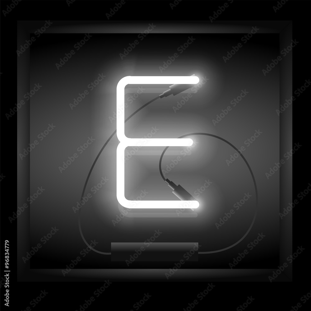 Realistic neon letter E vector illustration. Glowing font. Stock Vector ...