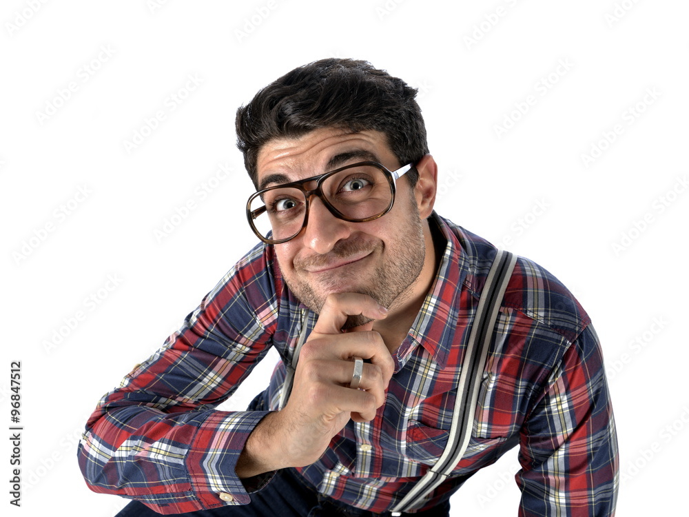 stupid and funny face expression of nerd with glasses Stock Photo ...