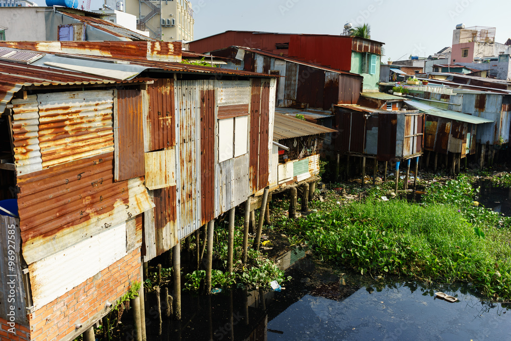 Colorful squatter shacks at Slum Urban Area in Ho Chi Minh City ...