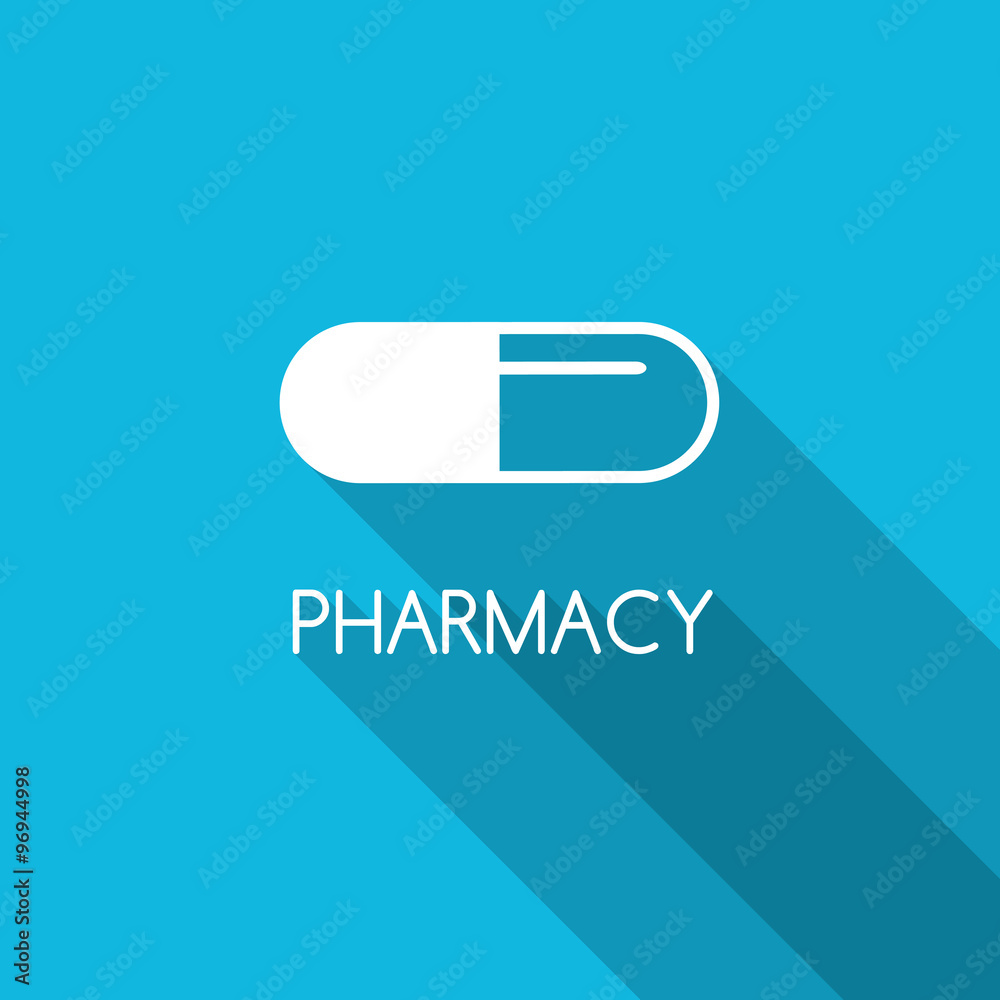 Pharmacy design background. White capsule on blue background. Line ...
