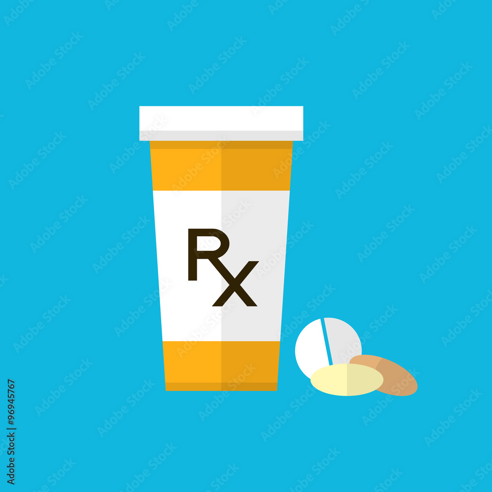 Pharmacy design. Pill bottle with capsules and pill. Flat style design ...
