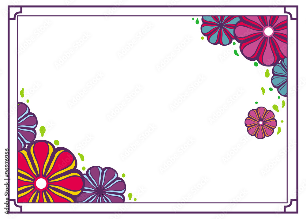 Horizontal frame with colorful flowers Stock Vector | Adobe Stock