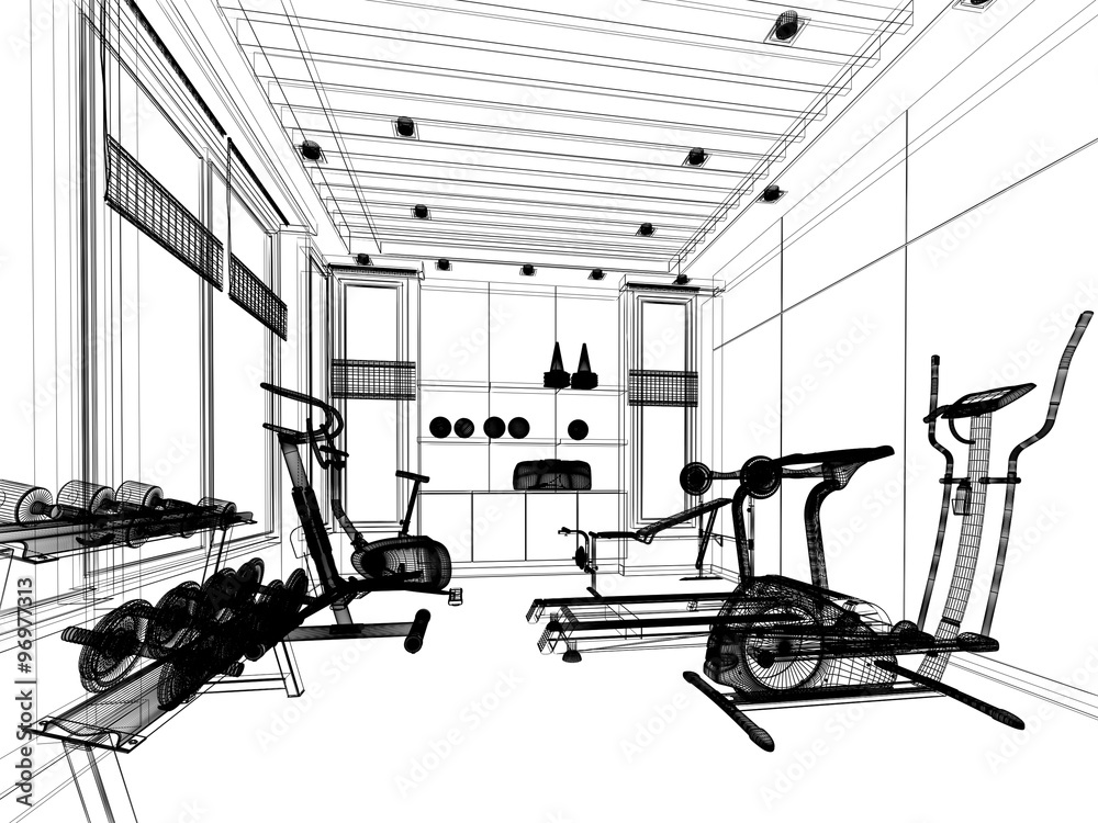 abstract sketch design of interior fitness room Stock Illustration ...
