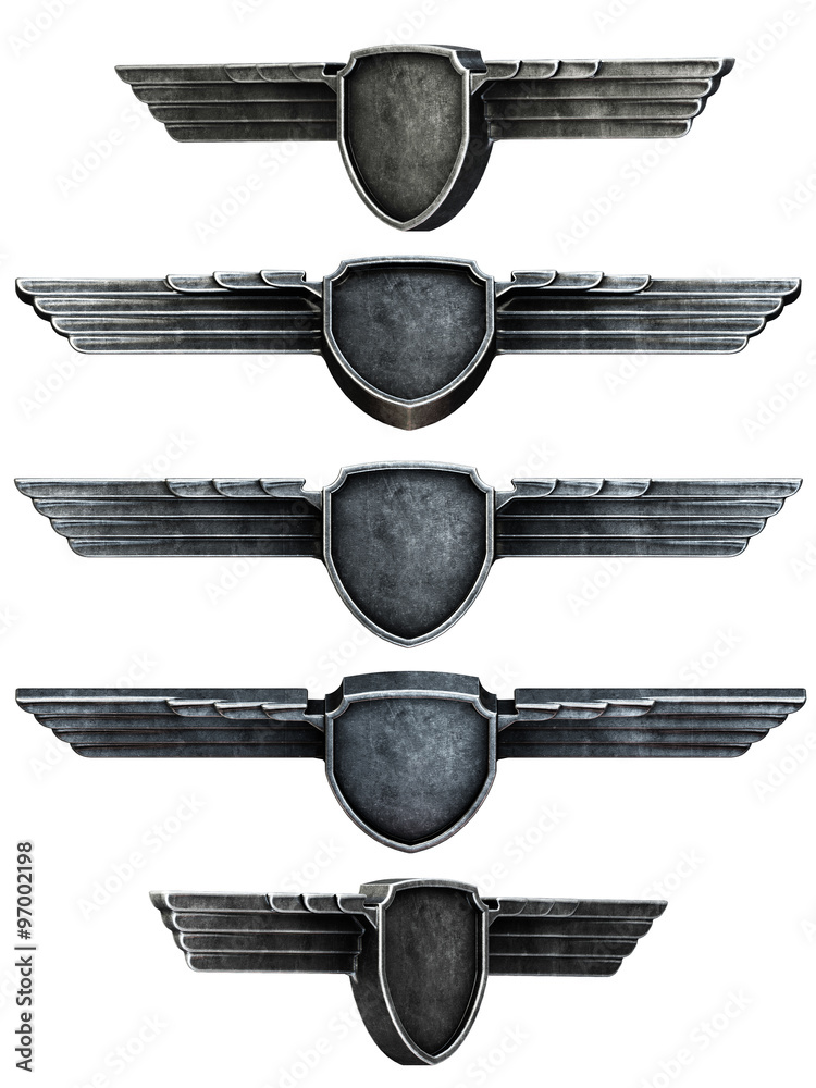 Black metal wings set isolated on white background. 3d render Stock ...