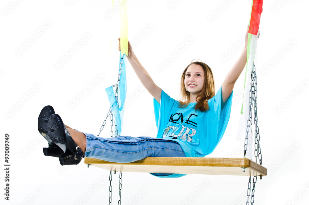Девушка на качели Stock Photo | Adobe Stock
