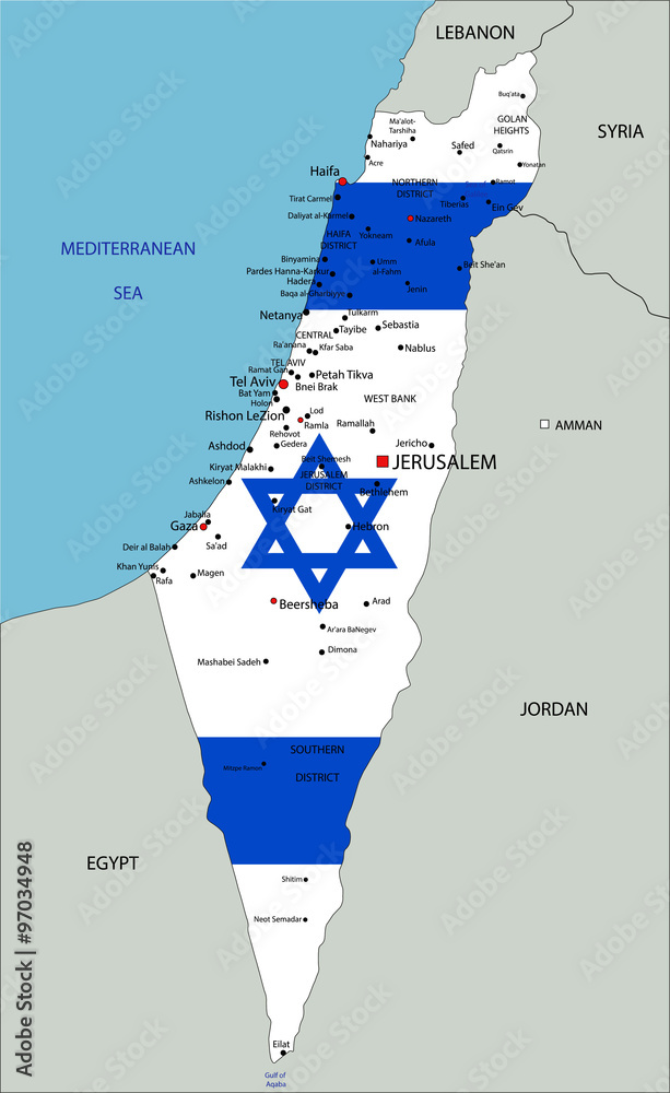 Israel highly detailed political map with national flag. Stock Vector ...