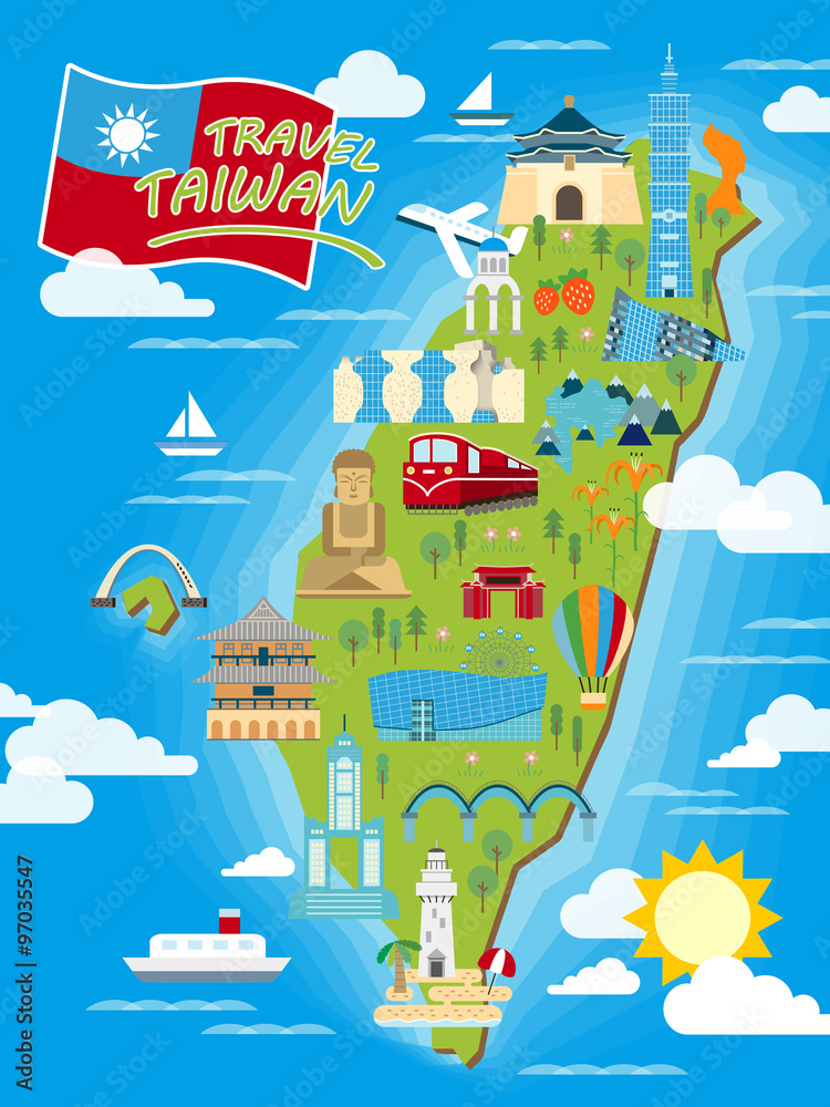 lovely Taiwan travel map Stock Vector | Adobe Stock