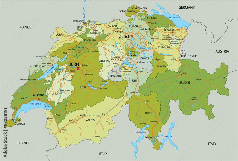 Highly detailed, editable political map with separated layers ...