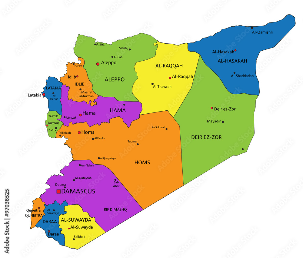 Colorful Syria political map with clearly labeled, separated layers ...