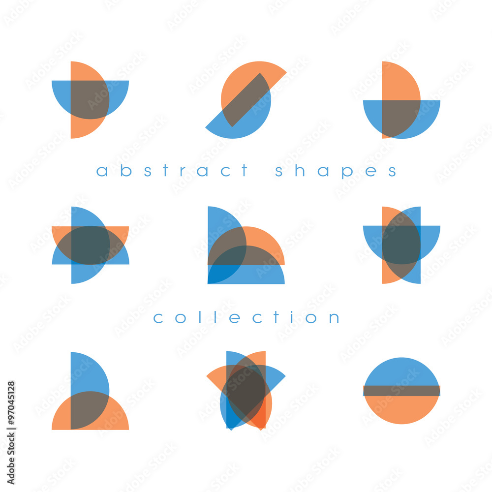 Set of abstract shape symbols with overlapping half circles. Signs ...