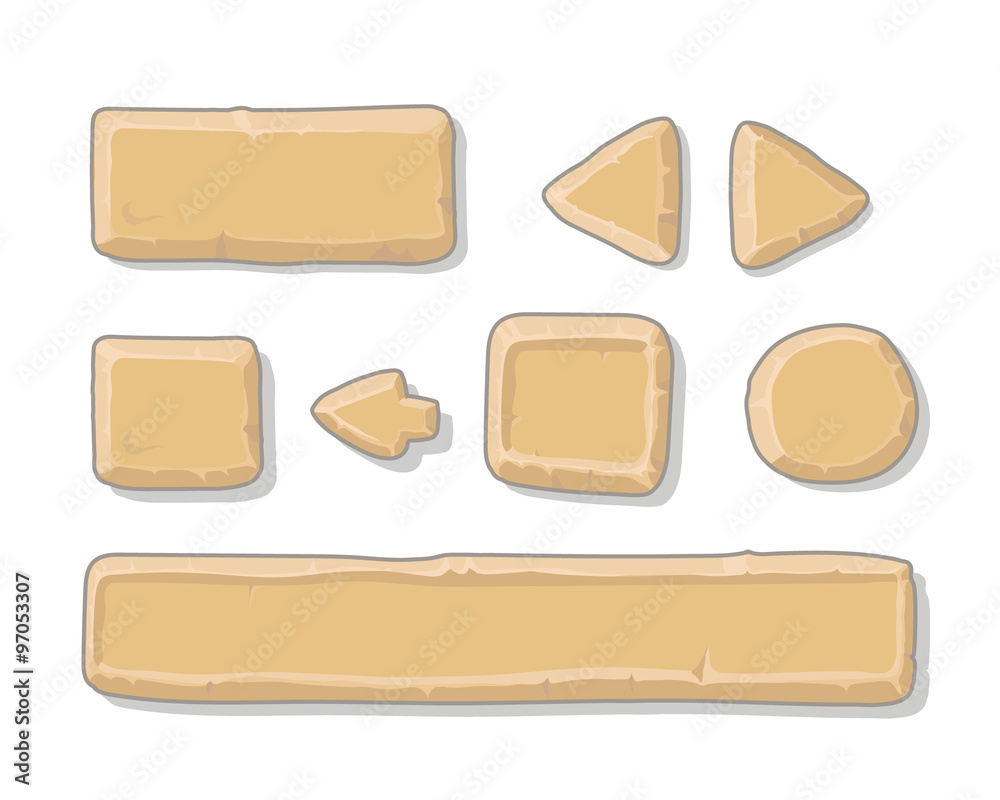 Cartoon stone game ui assets set, isolated on white, vector Stock ...