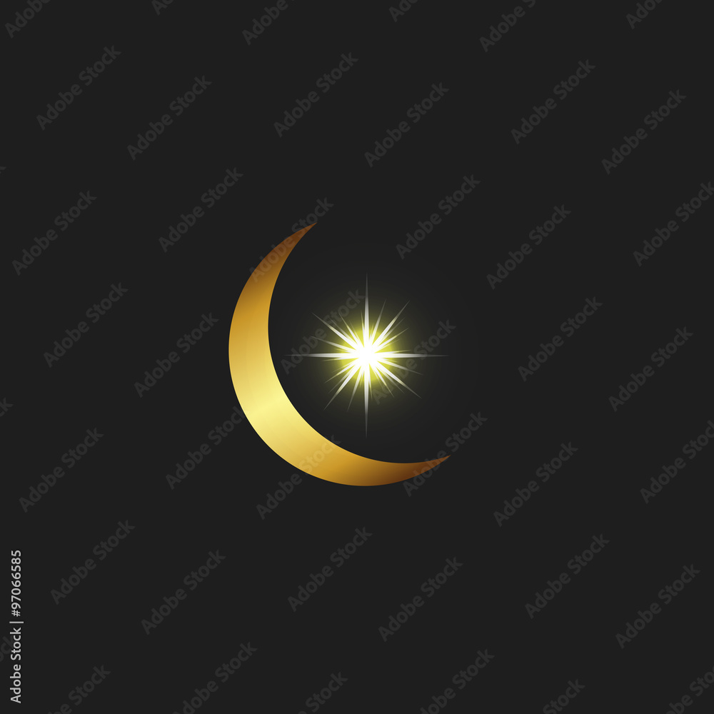 Crescent logo muslim star, arabic islamic golden symbol Stock Vector ...