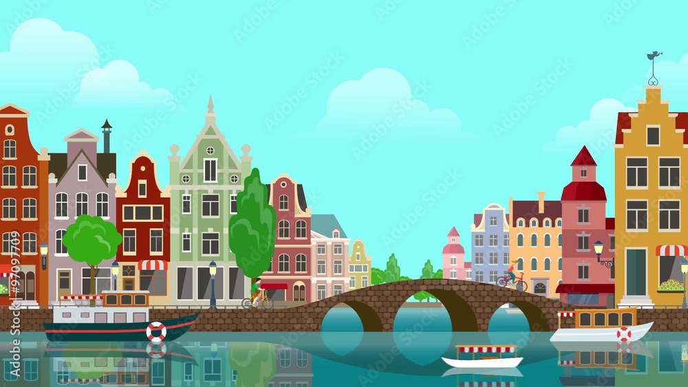 Vídeo do Stock: Flat cartoon multicolored colorful historic buildings ...