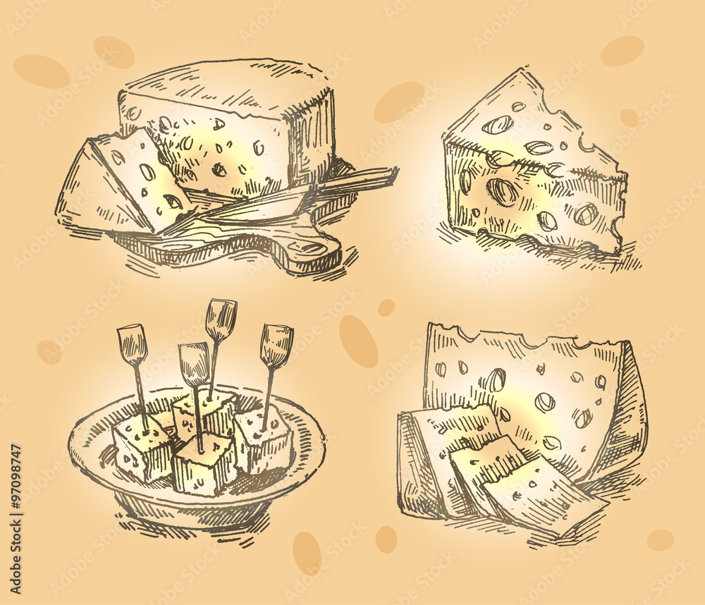 hand drawn sketch set cheese. vector illustration Stock Vector | Adobe ...