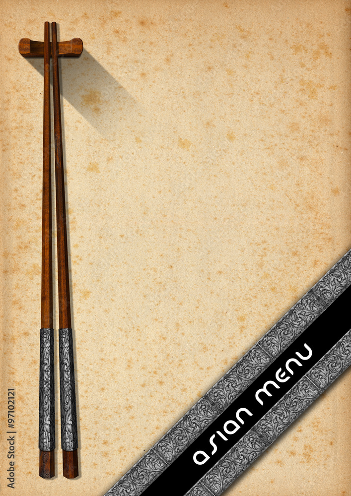 Asian Menu with Wooden Chopsticks / Template for an Asian menu with ...