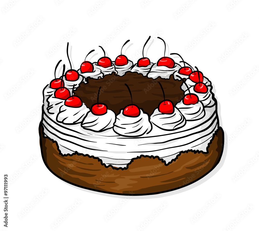 Cherry Cake, a hand drawn vector illustration of a cherry cake. Stock ...