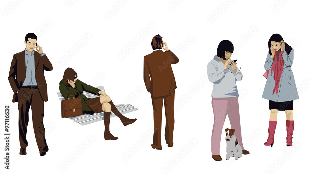 Phoning People Set Stock Vector | Adobe Stock