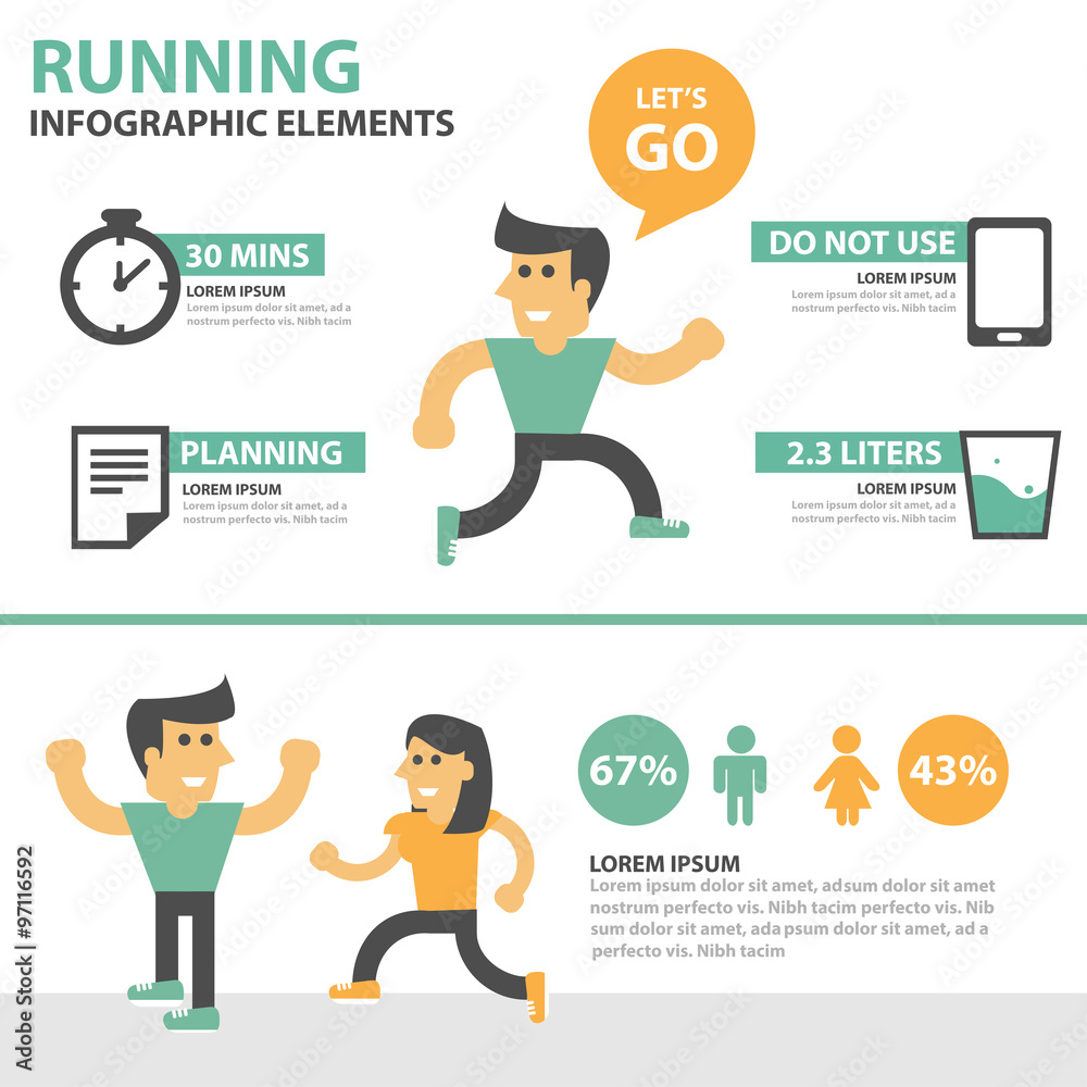 Running activity people infographic elementsand icon for presentation ...