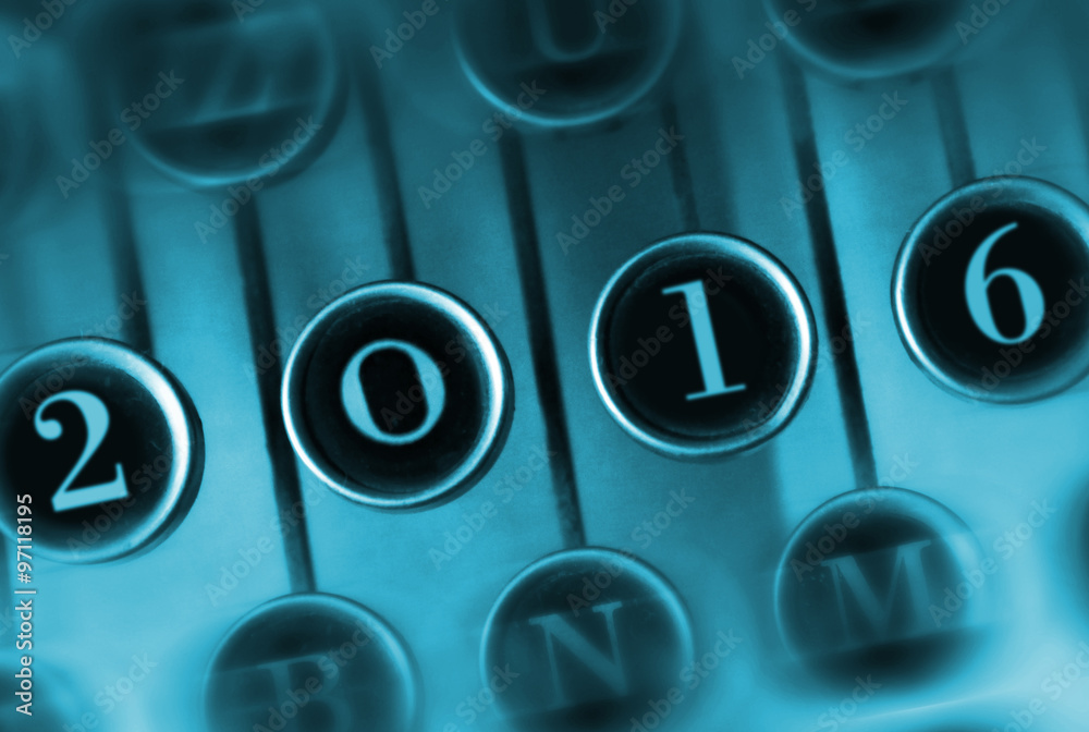 Number 2016 on the Vintage Typewriter. Keyboard old typewriter with ...