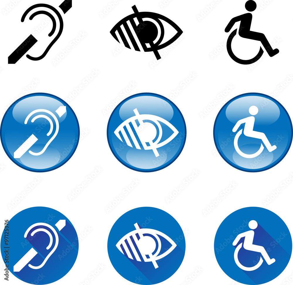 Plakát Deaf, Blind, Disabled Symbols Set of vector graphic symbols representing the universal ...
