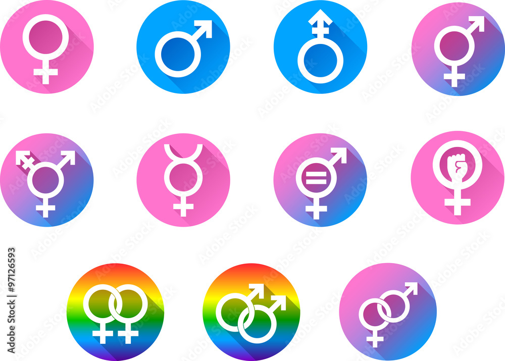 Gender Symbols Set of vector graphic flat icon symbols representing the ...