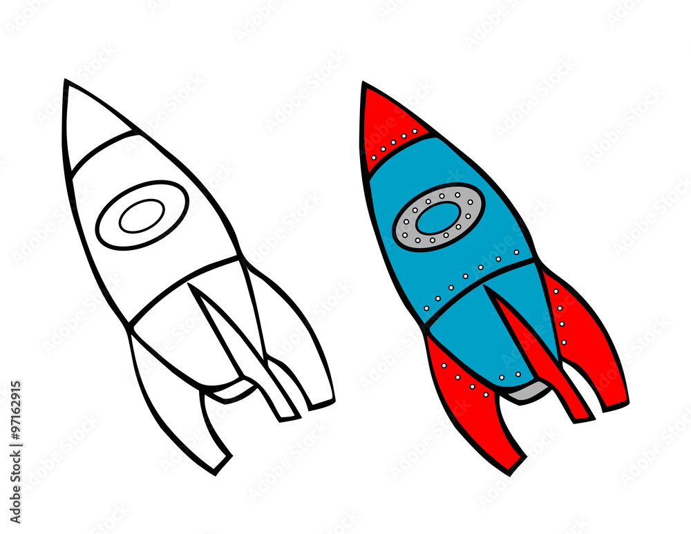 cartoon vector illustration of a rocket coloring book Stock Vector ...